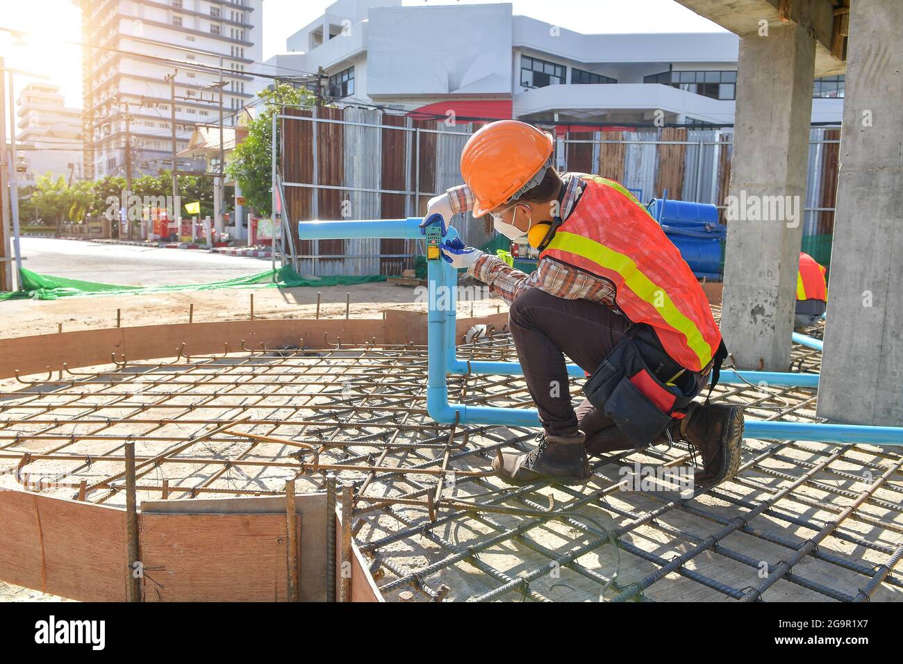 Technician with Laser measurement level during work,Construction worker ...