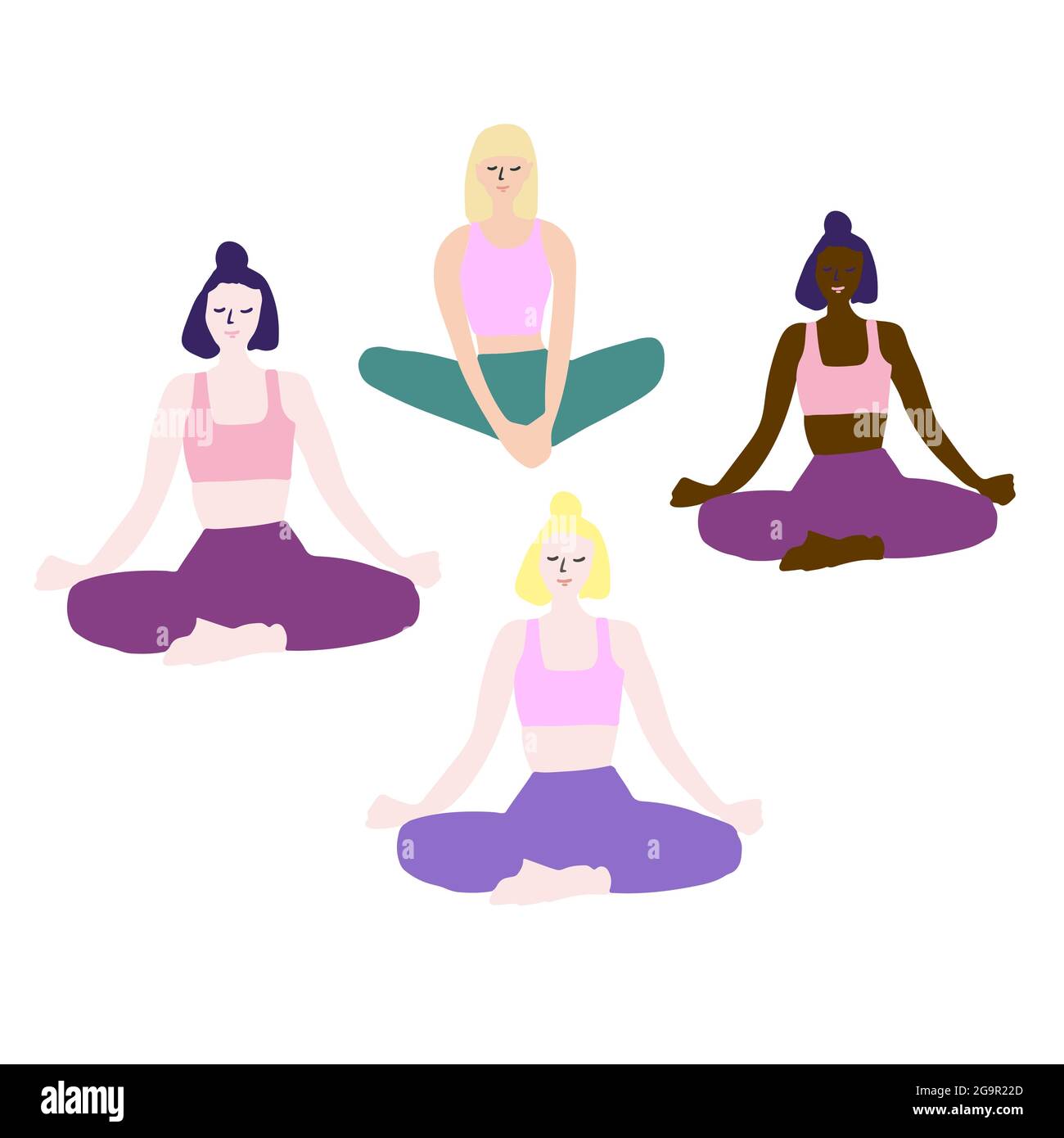 Yoga class illustration, women practice yoga and meditation Stock ...