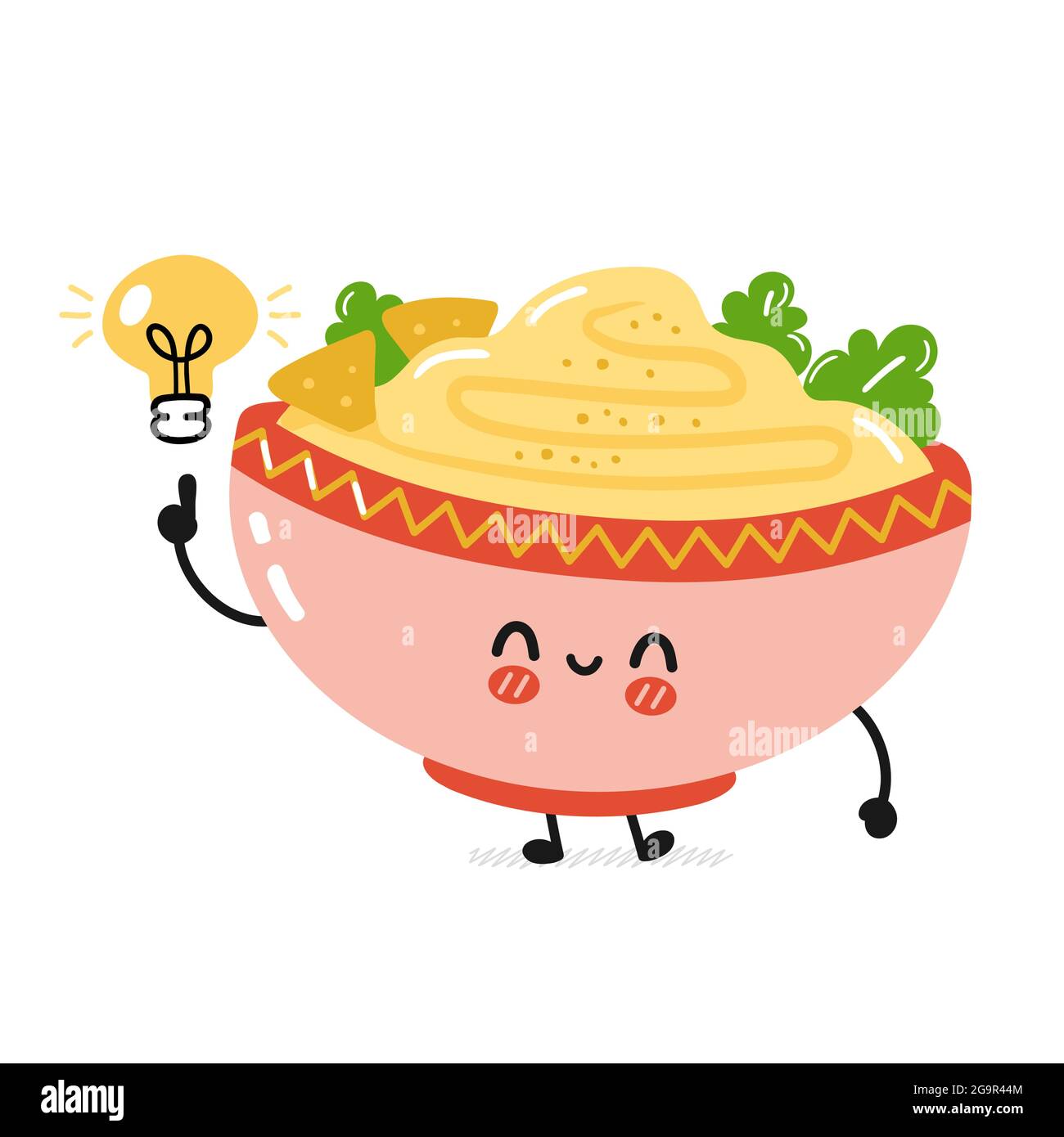 Cute funny traditional hummus bowl character with idea lamp. Vector ...