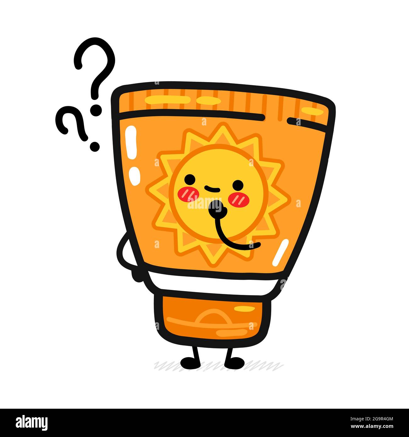 Cute funny suncreen tube with question marks. Vector flat line cartoon ...