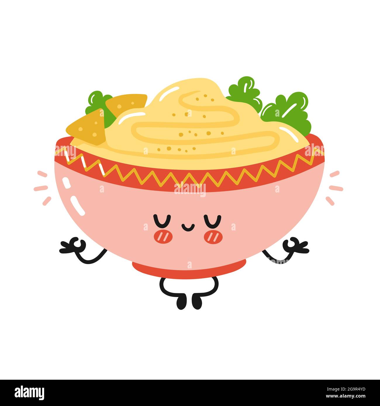 Cute funny traditional hummus bowl character meditate. Vector flat ...