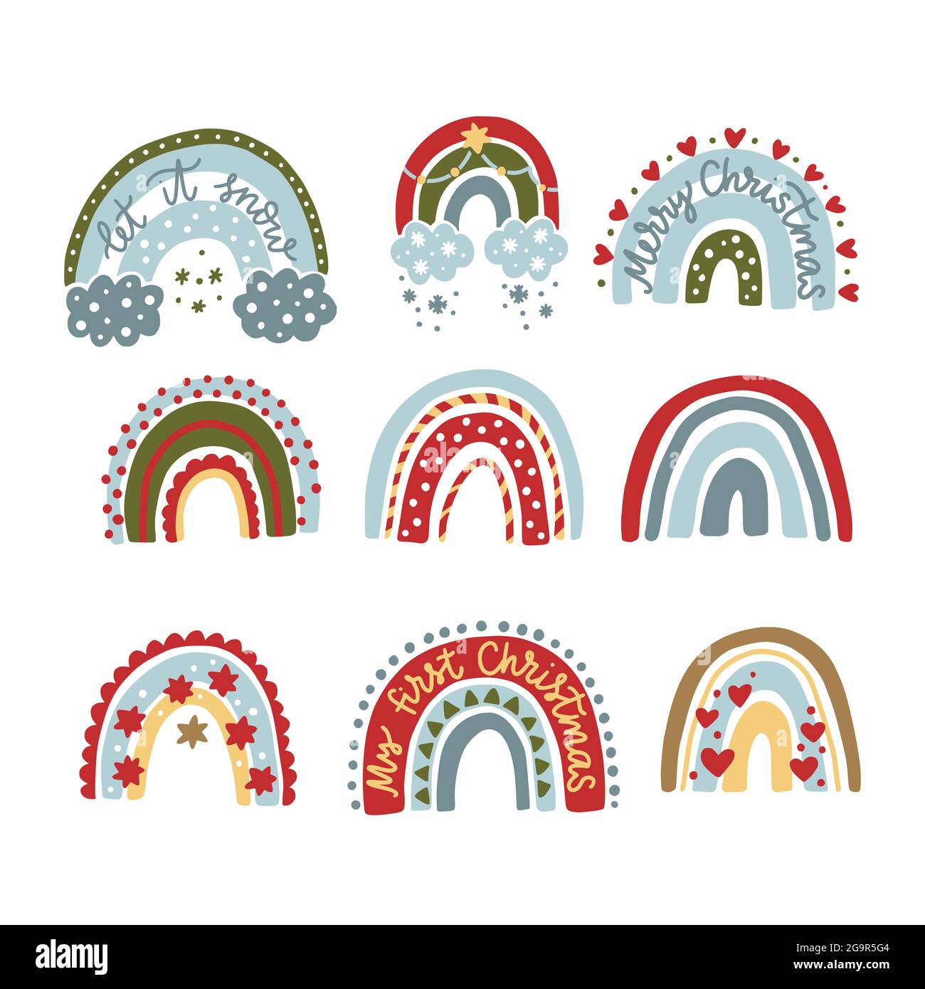 Christmas rainbow vector festive nursery trendy cartoon illustration ...