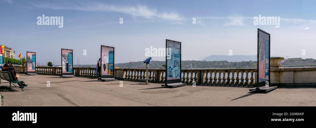 The Geneva Promenade in front of the Jet d'Eau, in the city of Geneva ...