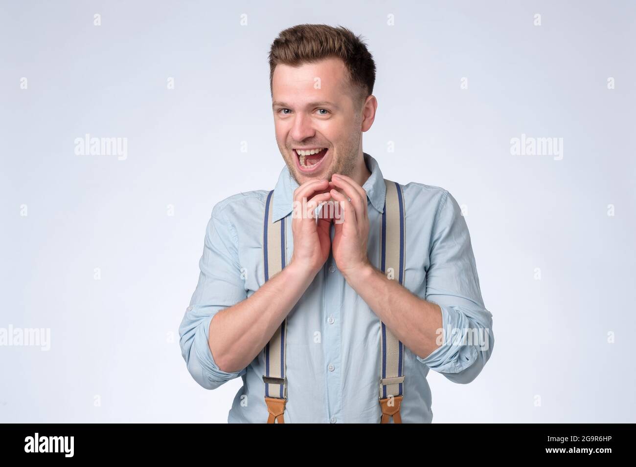 It is just unbelievable concept. Happy man being excited with news ...