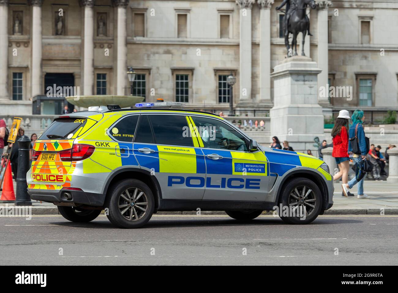 A Metropolitan Police armed response vehicle drives past Trafalgar ... A Metropolitan Police armed response vehicle drives past Trafalgar ...
