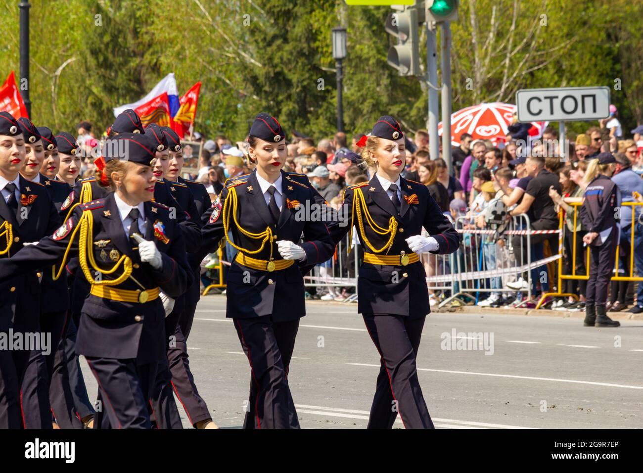 Omsk, Russia. 9 May, 2021. Girls-cadets of academy of the Ministry of ...