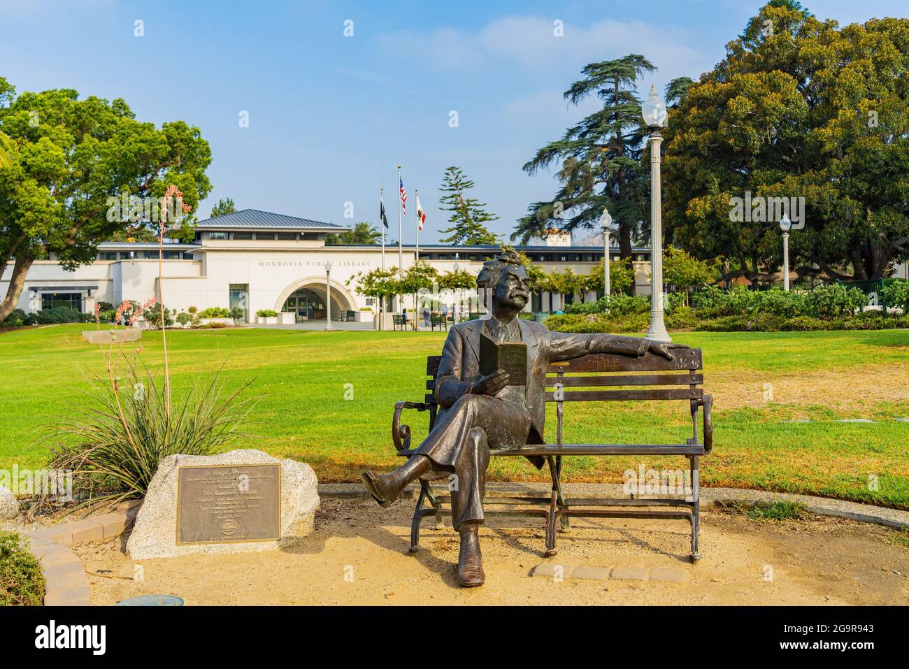 Morning view of the Monrovia Public Library in Library Park at Monrovia ...