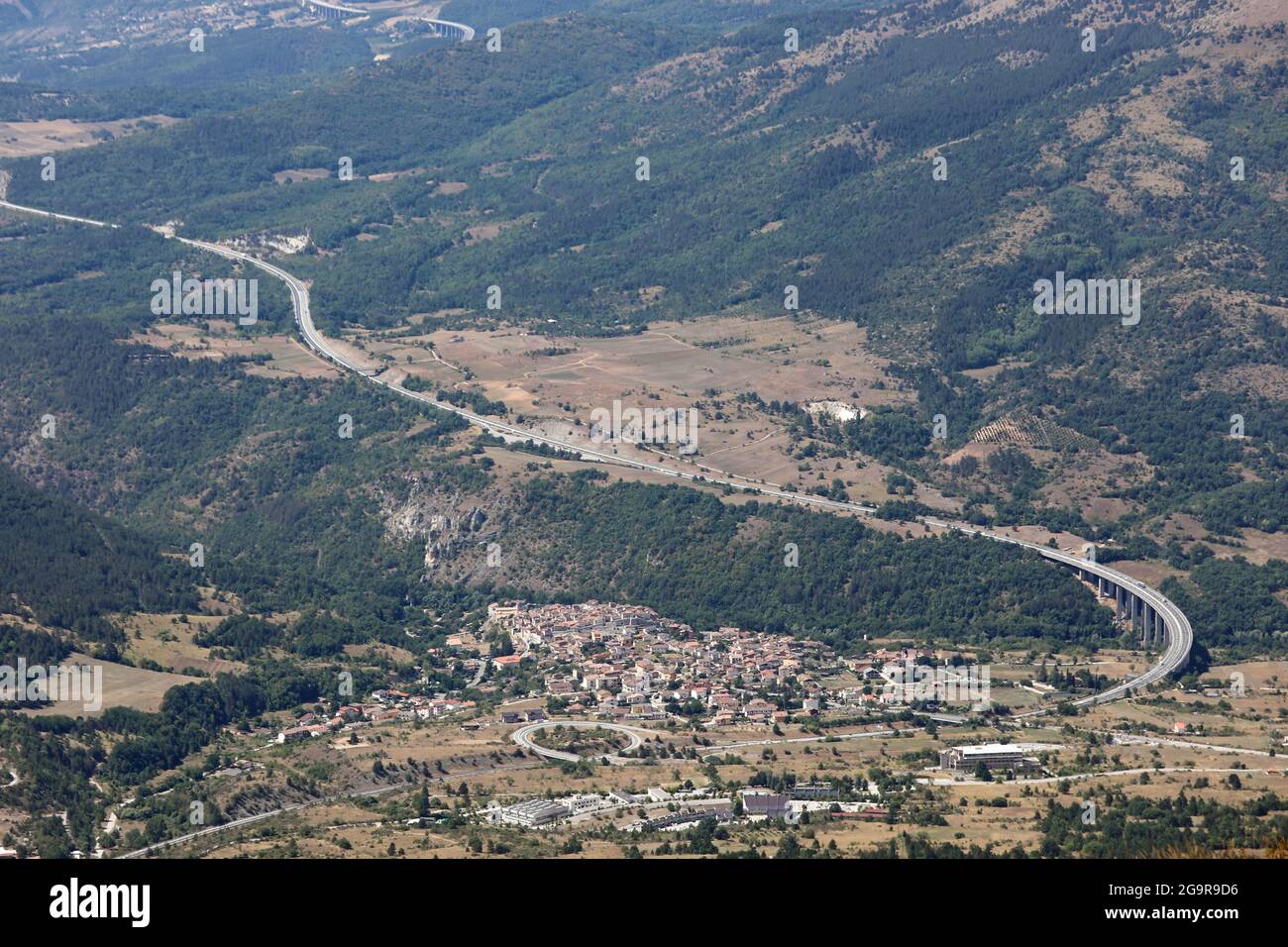 View of valley of the abruzzo with the highway called A24 that crosses ...