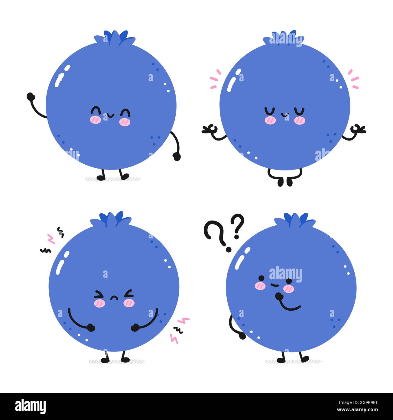 Cute happy smile funny blueberry. Vector flat line cartoon kawaii face ...