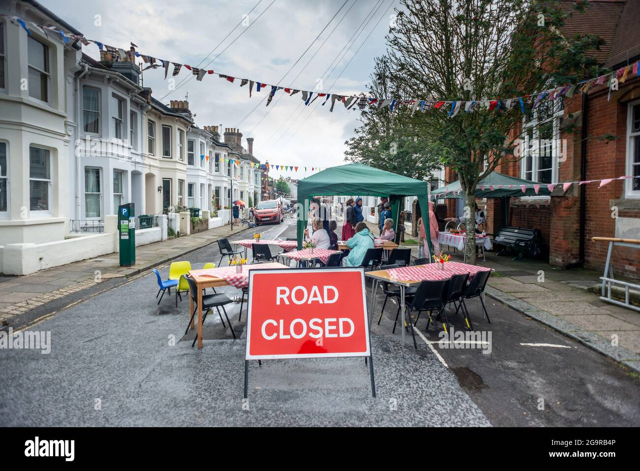 Brighton, July 25th 2021: Scene from a wet street party in Brighton ...