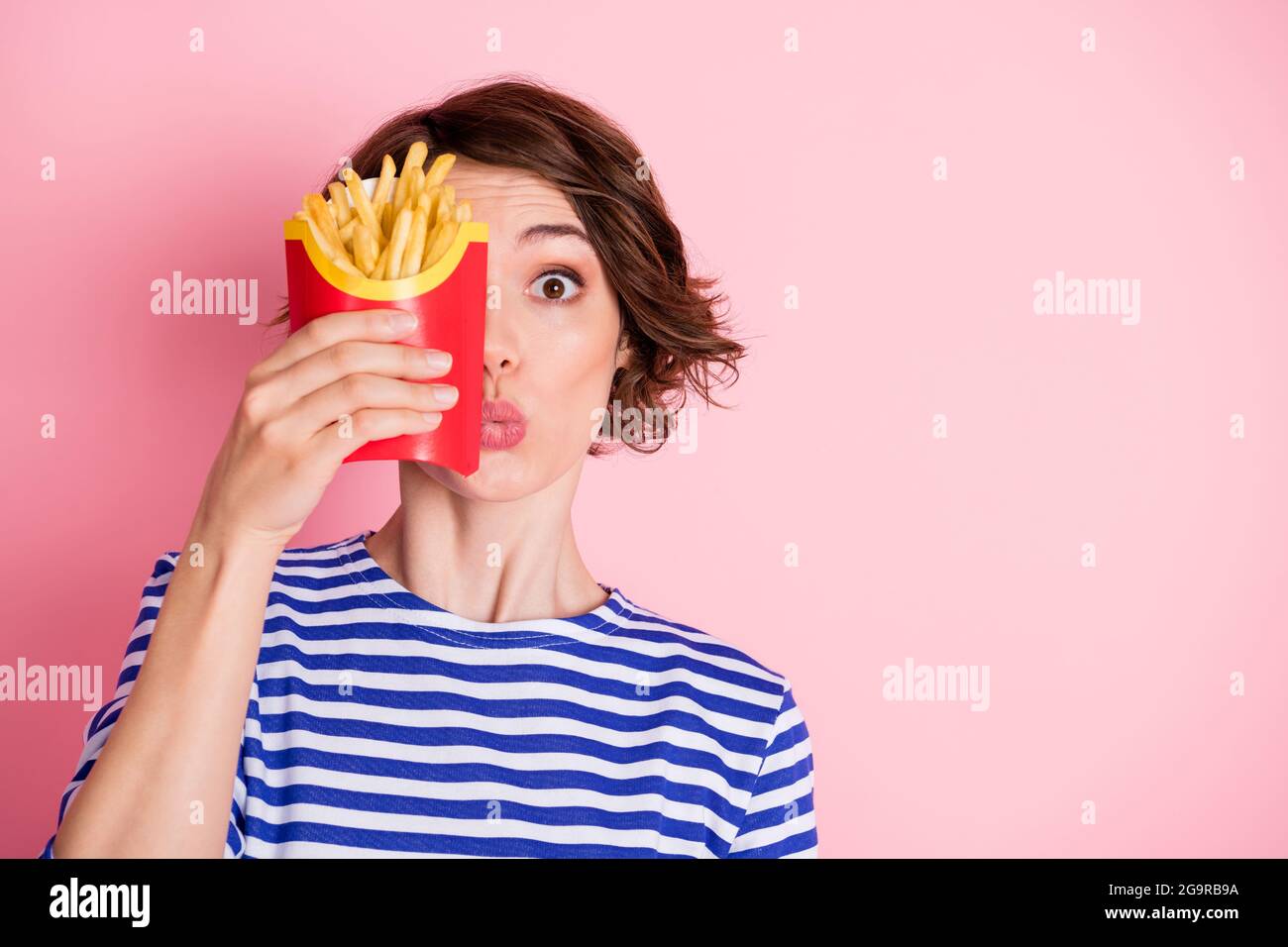 Portrait of young attractive charming cute beautiful girl cover half ...