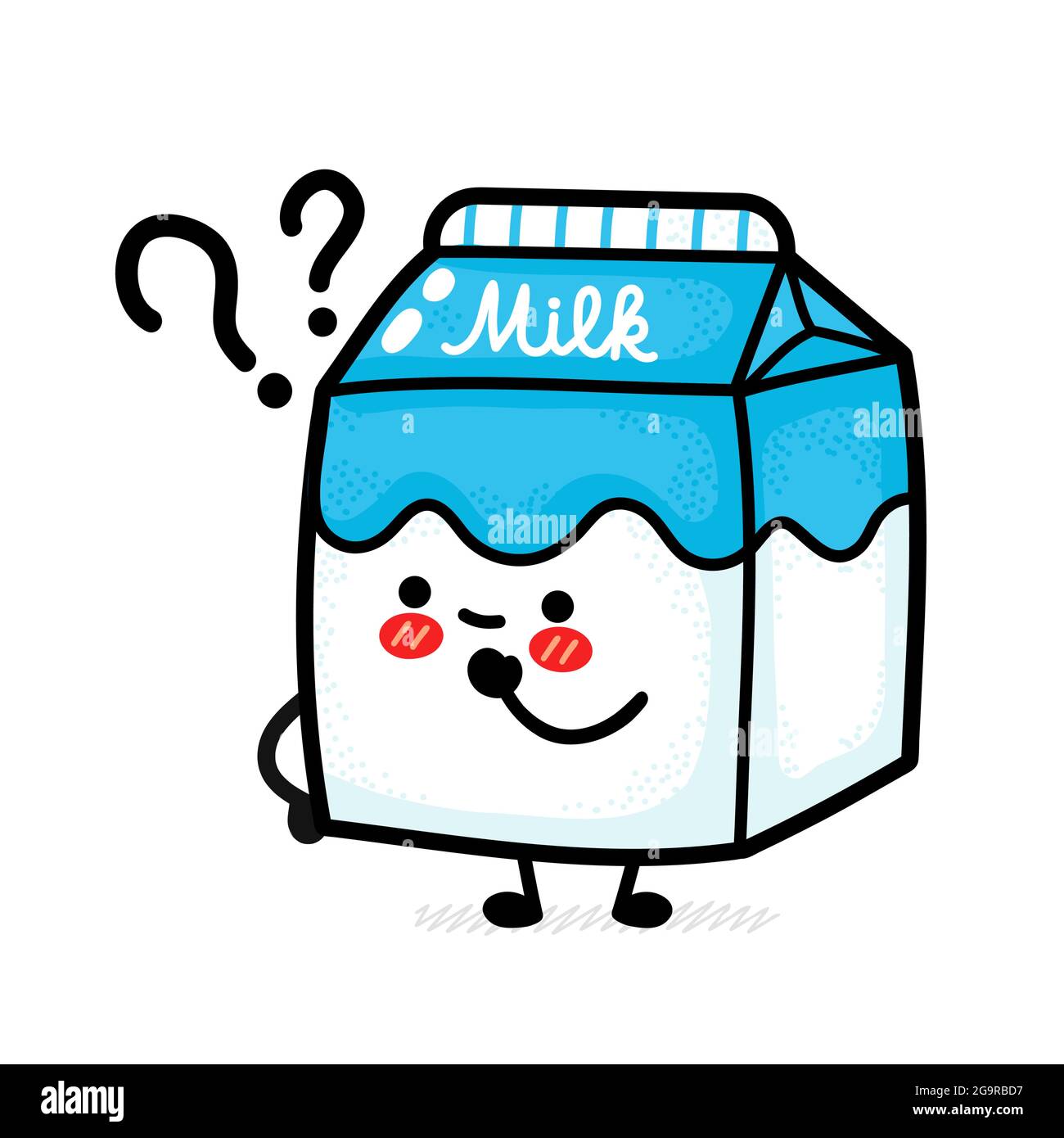 Cute funny milk box with question marks. Vector hand drawn cartoon ...