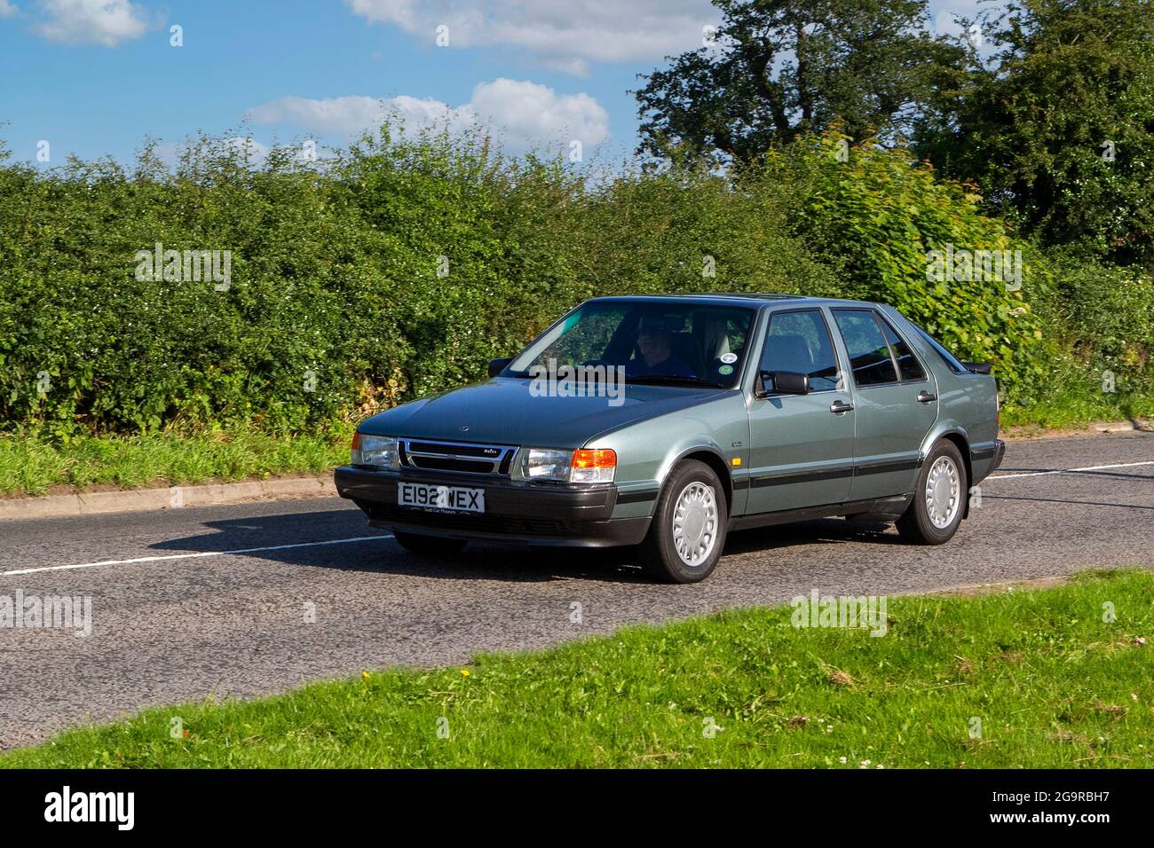 1987 green 80s Saab Turbo 1985cc vehicle en-route to Capesthorne Hall ...