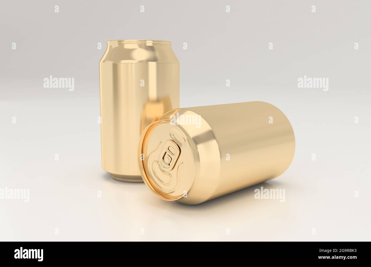 3D rendering of two golden cans isolated on a white background Stock ...