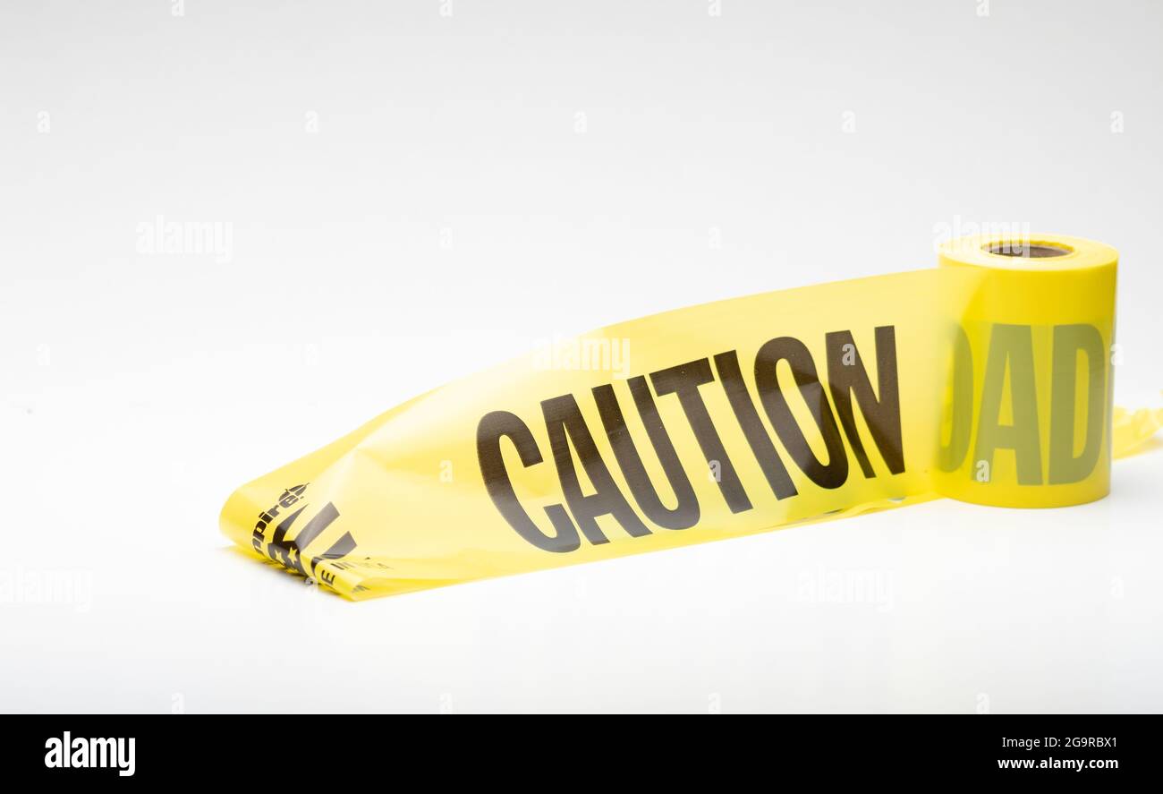 Roll of yellow plastic Caution warning tape used at construction or ...