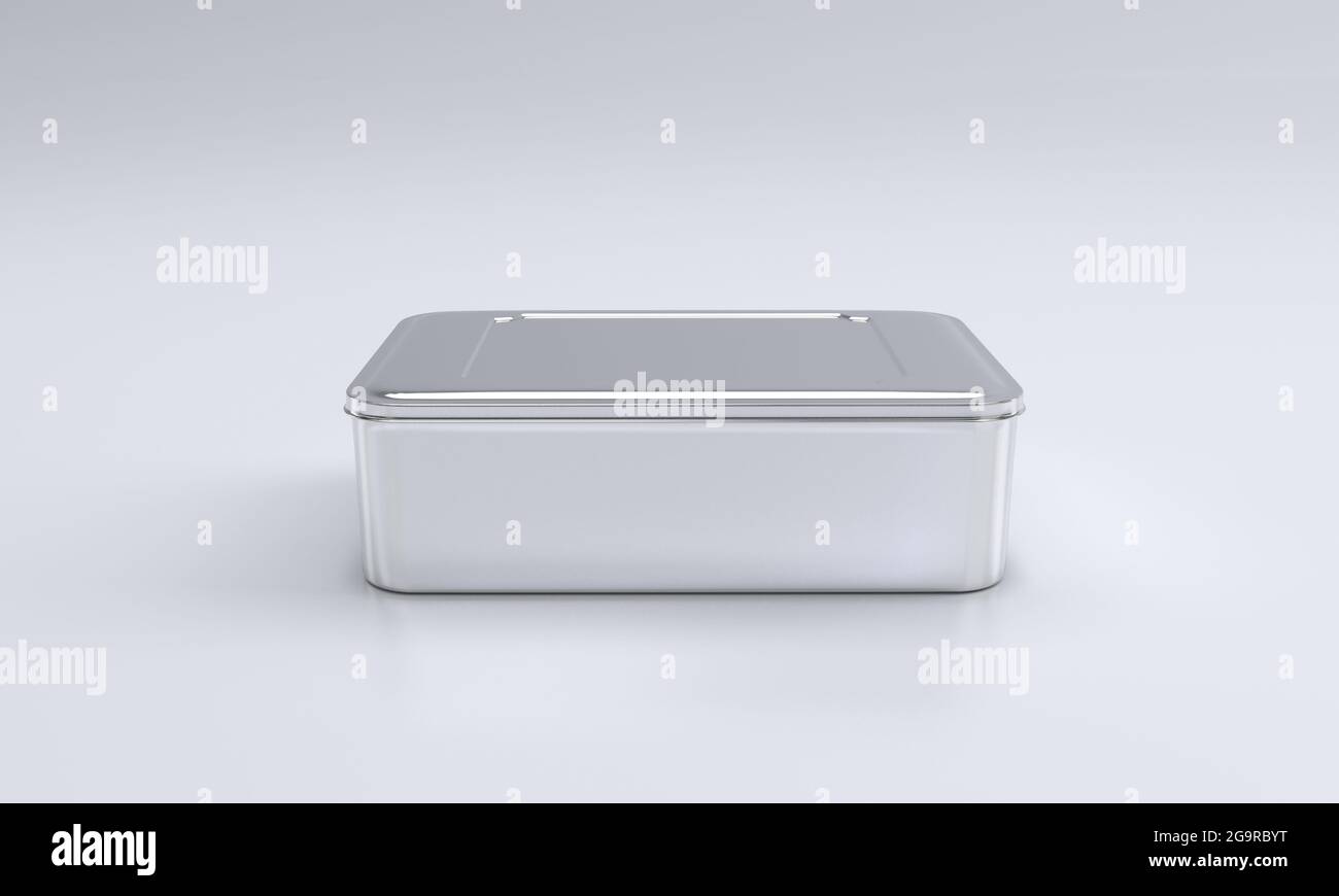 3D rendering of a metal food container isolated on a white background ...