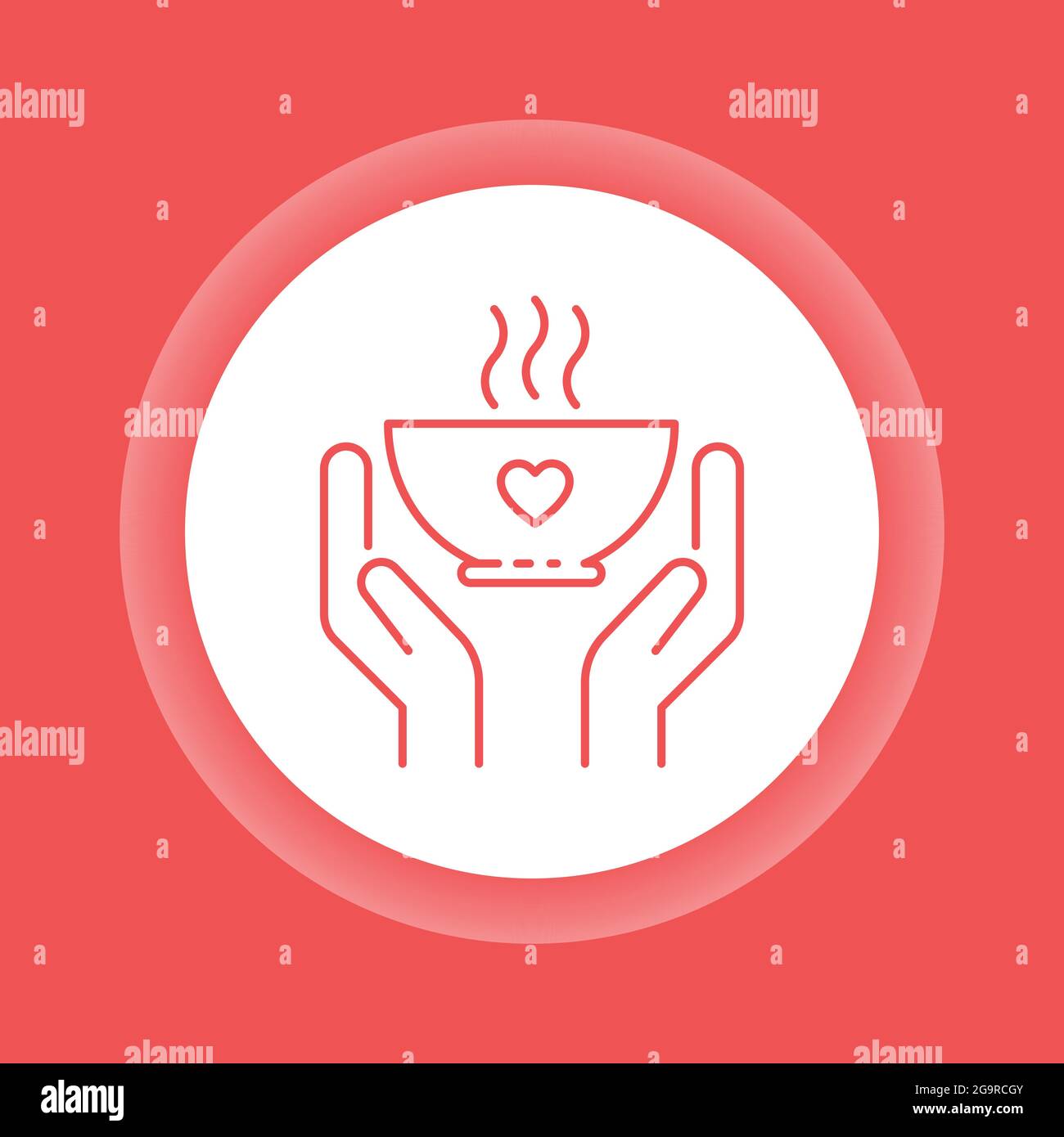 Donation food color button icon. Hands hold plate hot food. Pictogram ...
