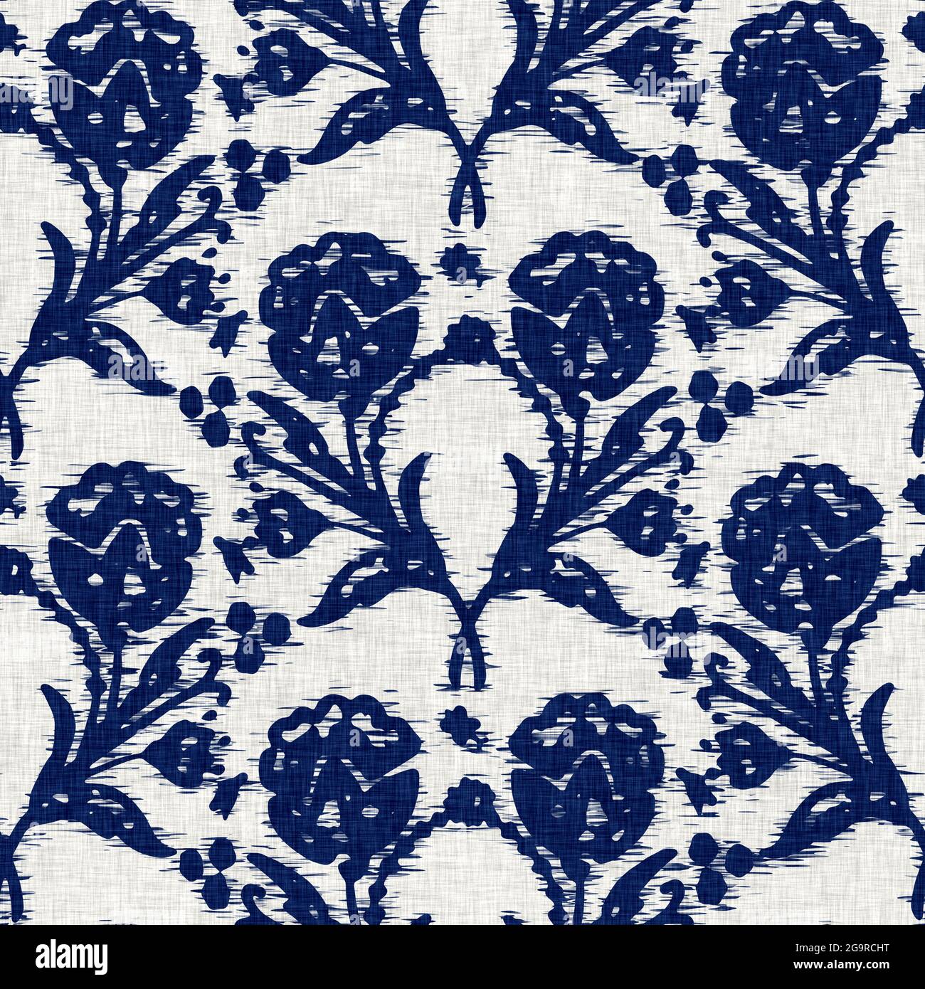 Indigo dyed fabric flower pattern texture. Seamless textile fashion ...