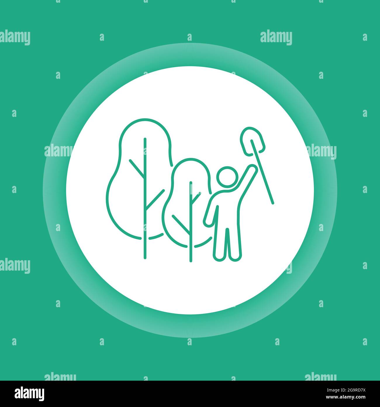 Community service color button icon. Plant trees concept. Outline ...