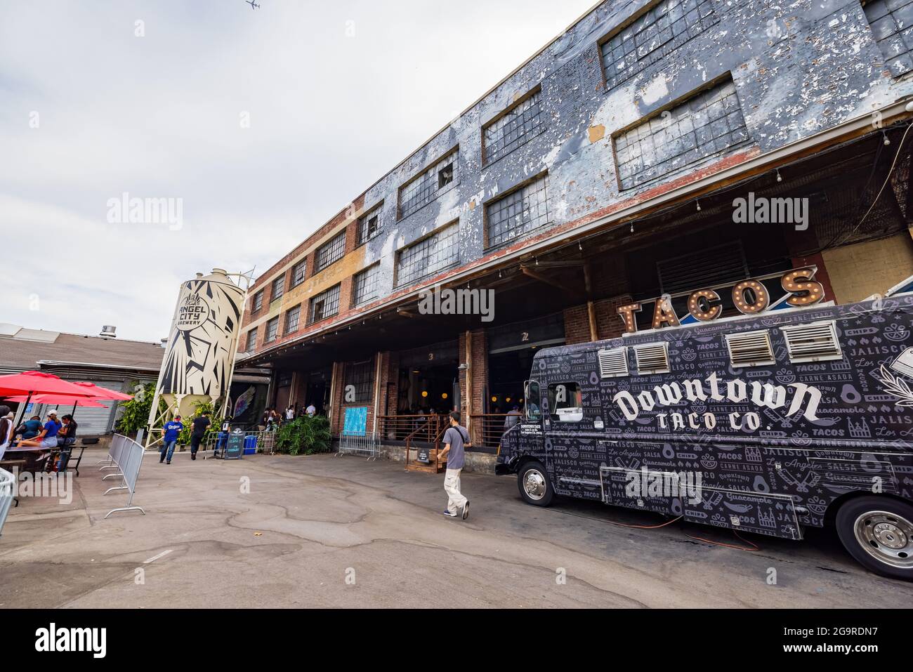 Los Angeles, JUL 24, 2021 - Exterior view of the Angel City Brewery ...