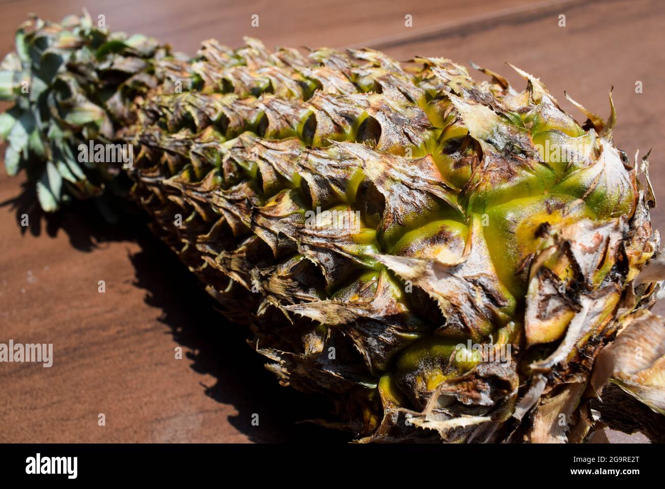 Pineapple fruit. Sweet delicious fruits with wooden background. bottom ...