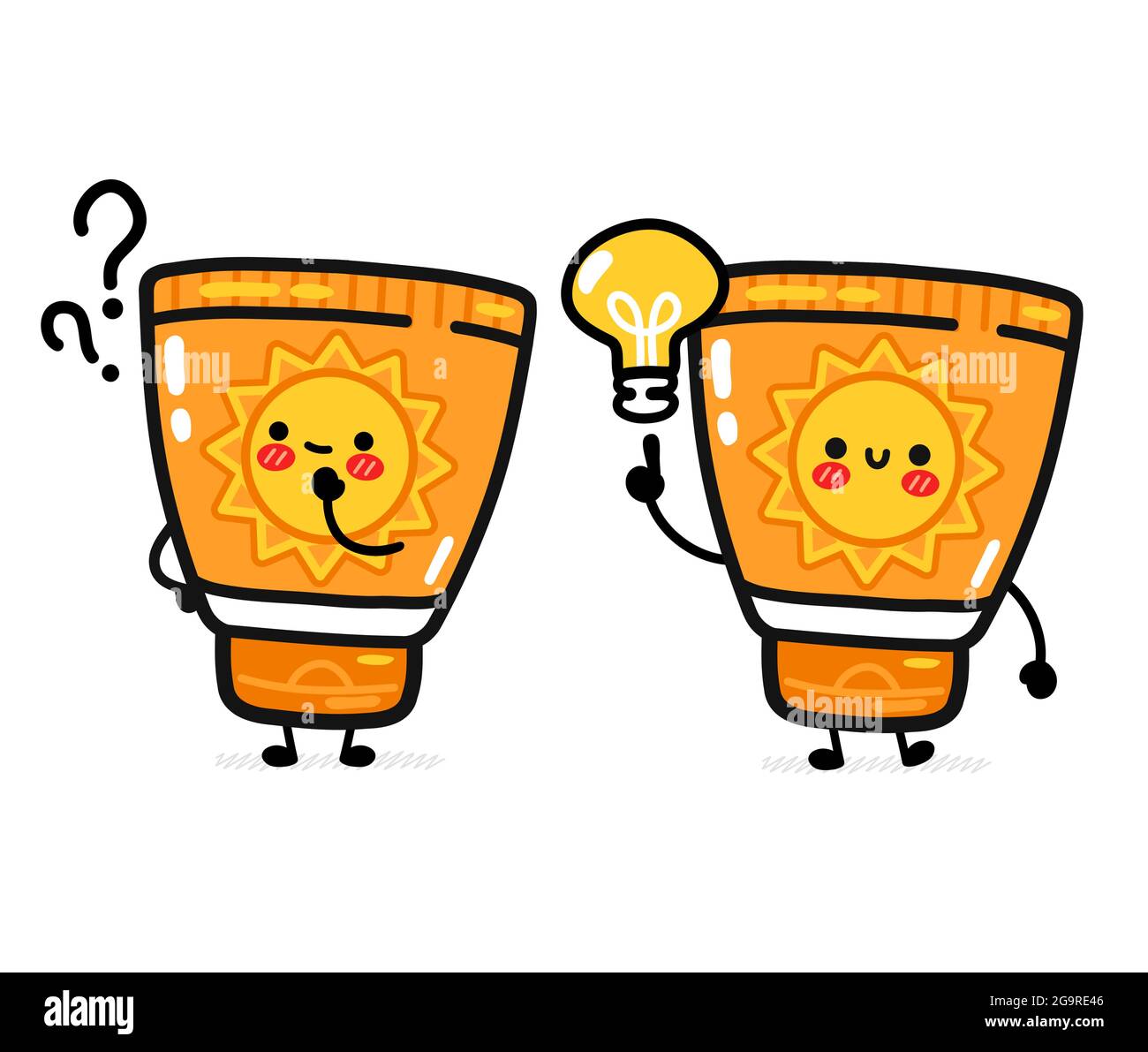 Cute funny suncreen tube with question mark and idea lightbulb. Vector ...