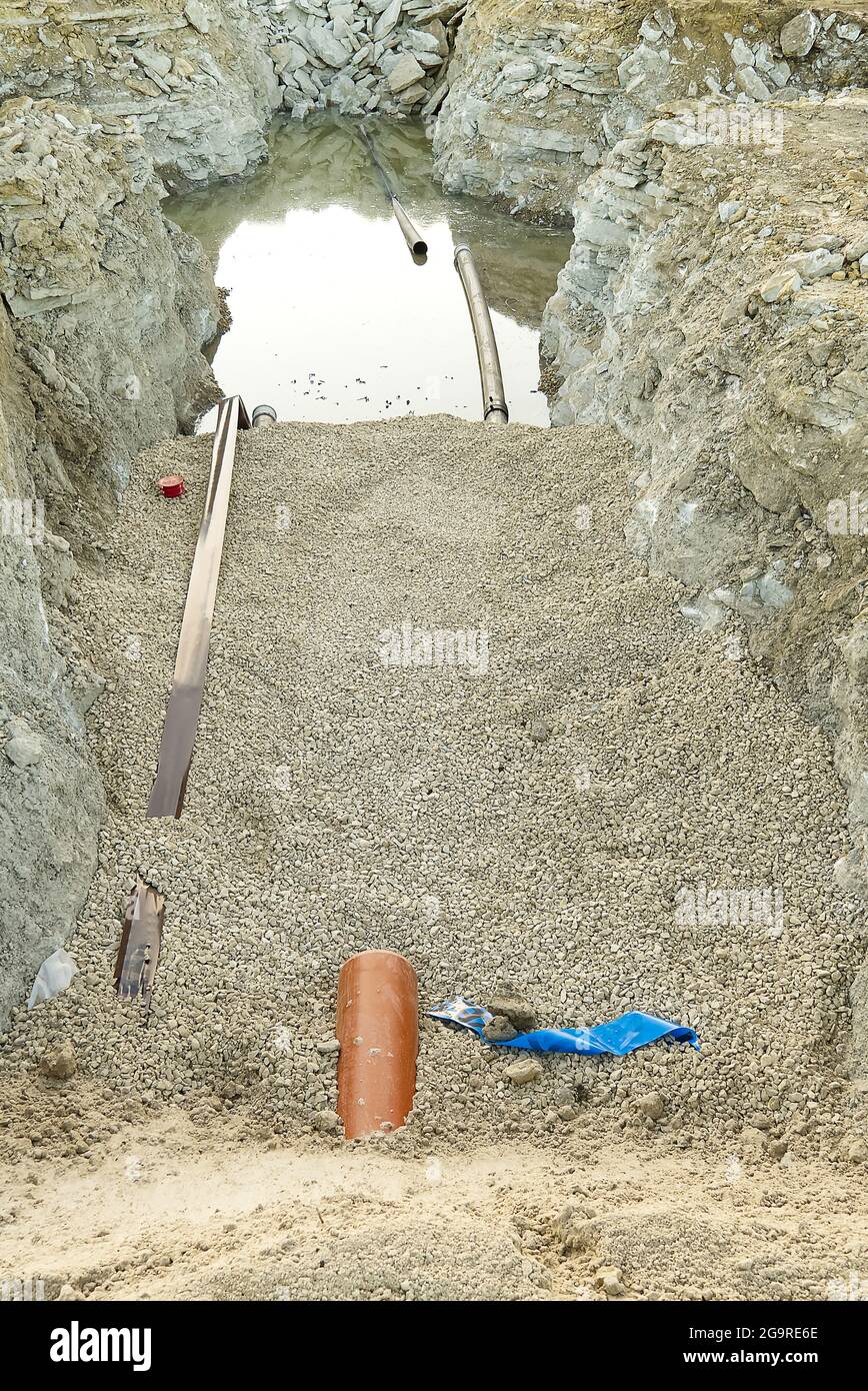 Laying of engineering systems for a new residential area Stock Photo ...