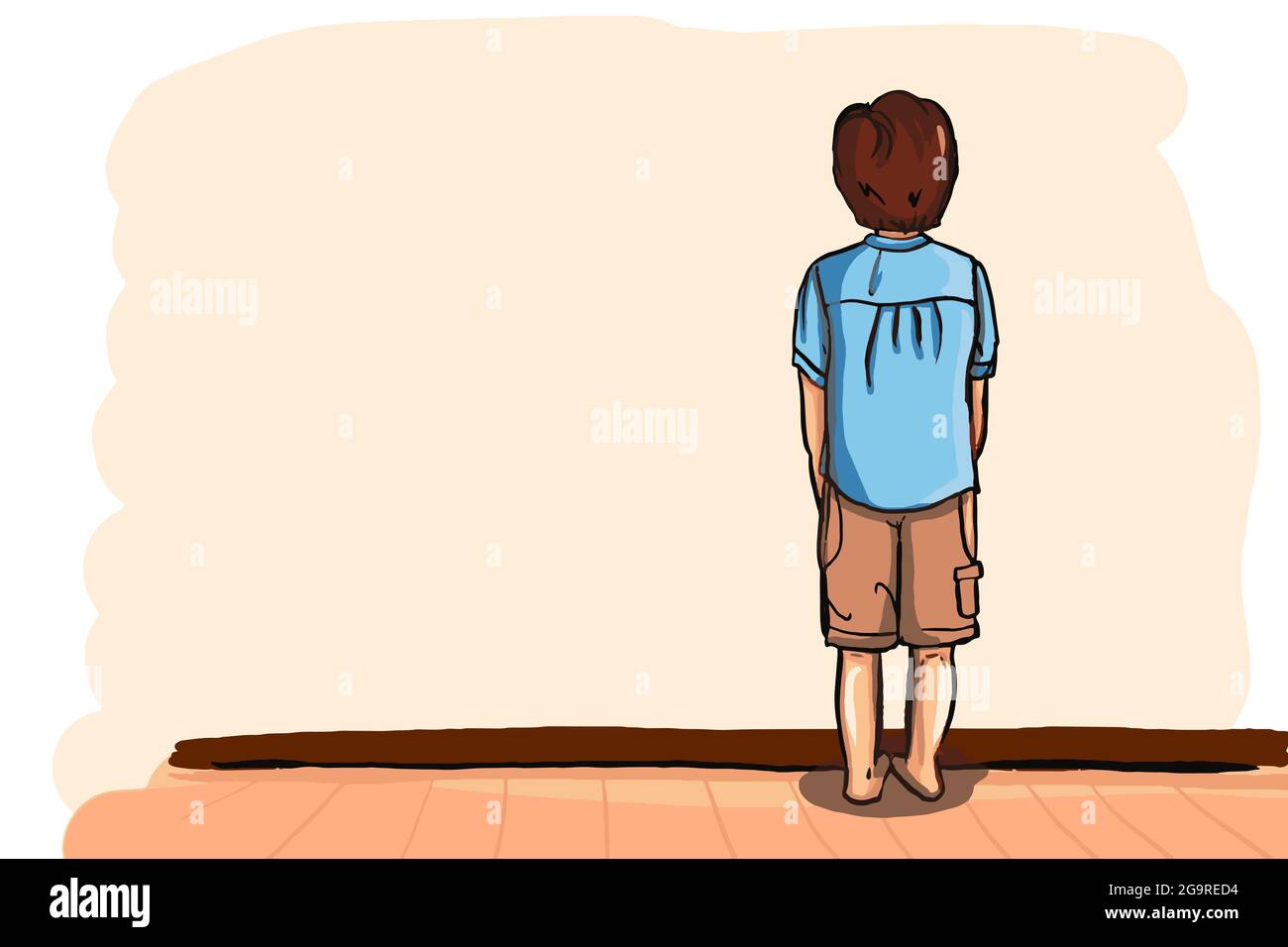 Cartoon ,child, turning a wall ,time - out illustration drawing ...