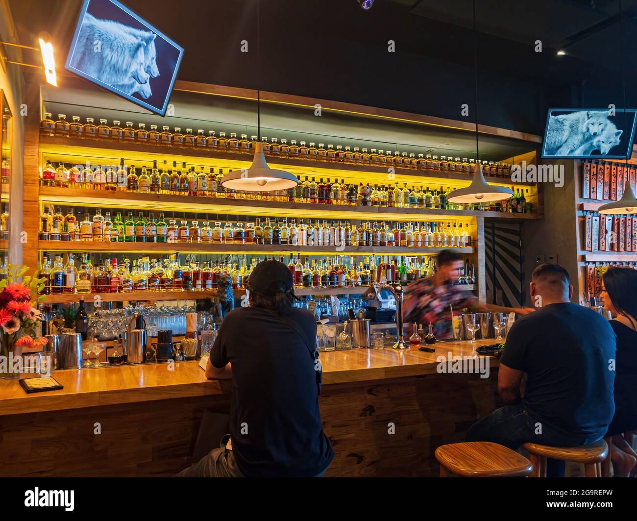 Los Angeles, JUL 24, 2021 - Interior view of the Wolf and Crane Bar ...
