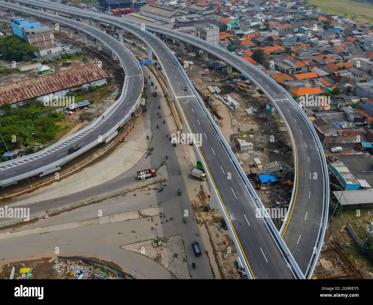 Aerial view on the new road construction site. Jakarta, Indonesia, July ...