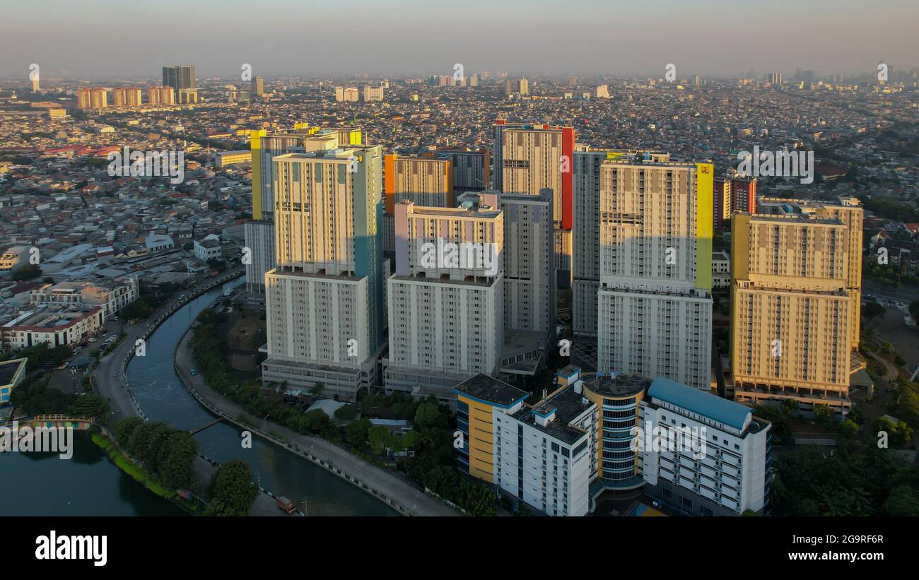 Aerial view on the Wisma Athlete Kemayoran becomes COVID 19 Emergency ...