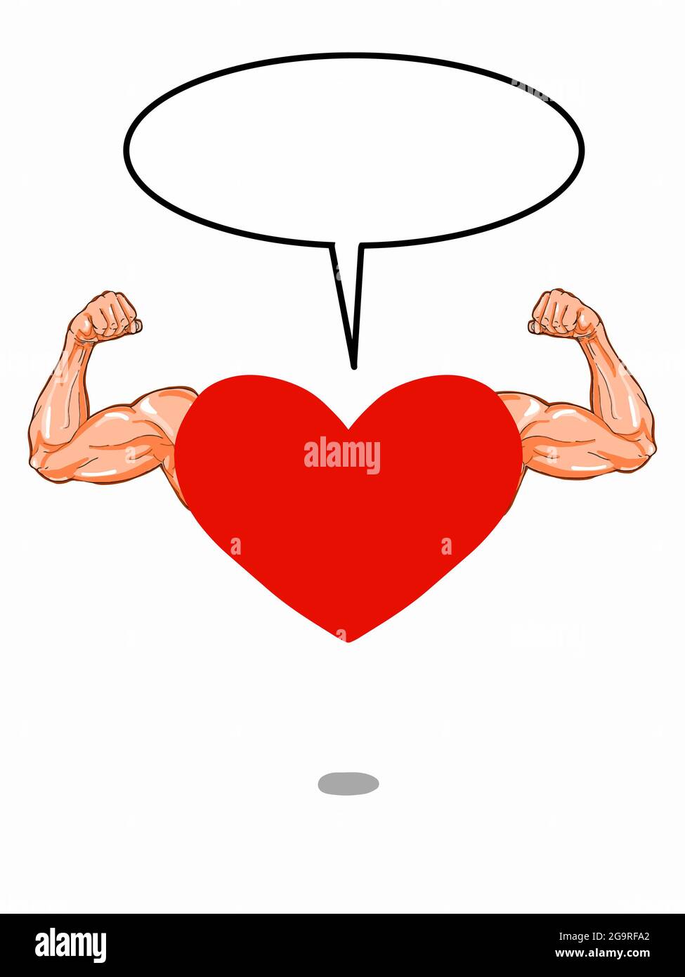 Red heart, strong arms ,speech bubble, illustration Stock Photo - Alamy