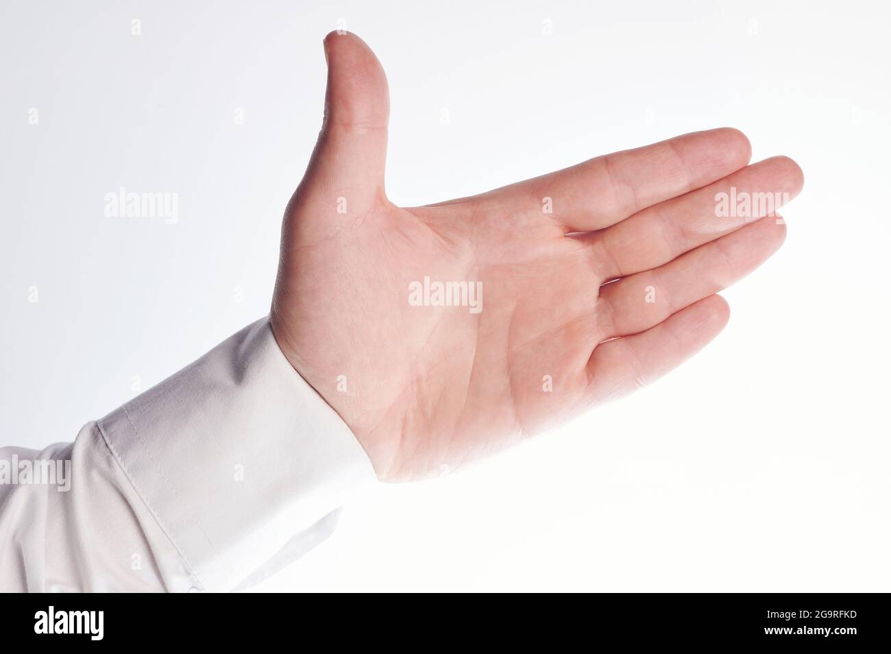 Clean flat human open palm isolated on white studio background Stock ...