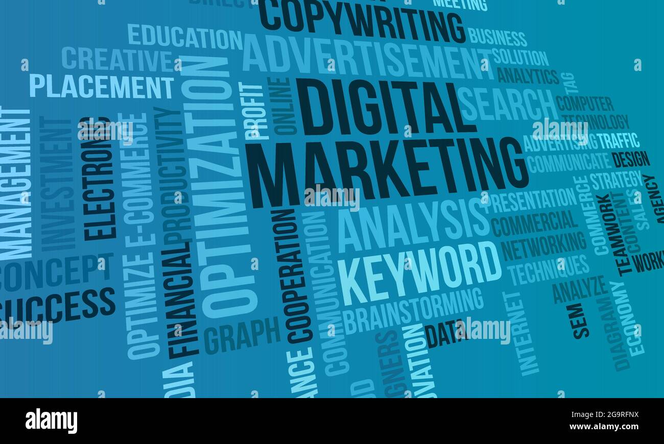 Business Concept Background, Digital Marketing Futuristic Word Cloud ...
