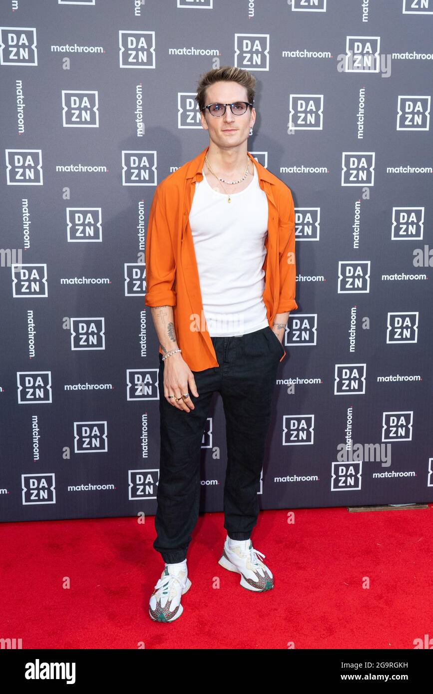 Oliver Proudlock arriving for the launch event for Dazn x Matchroom at ...