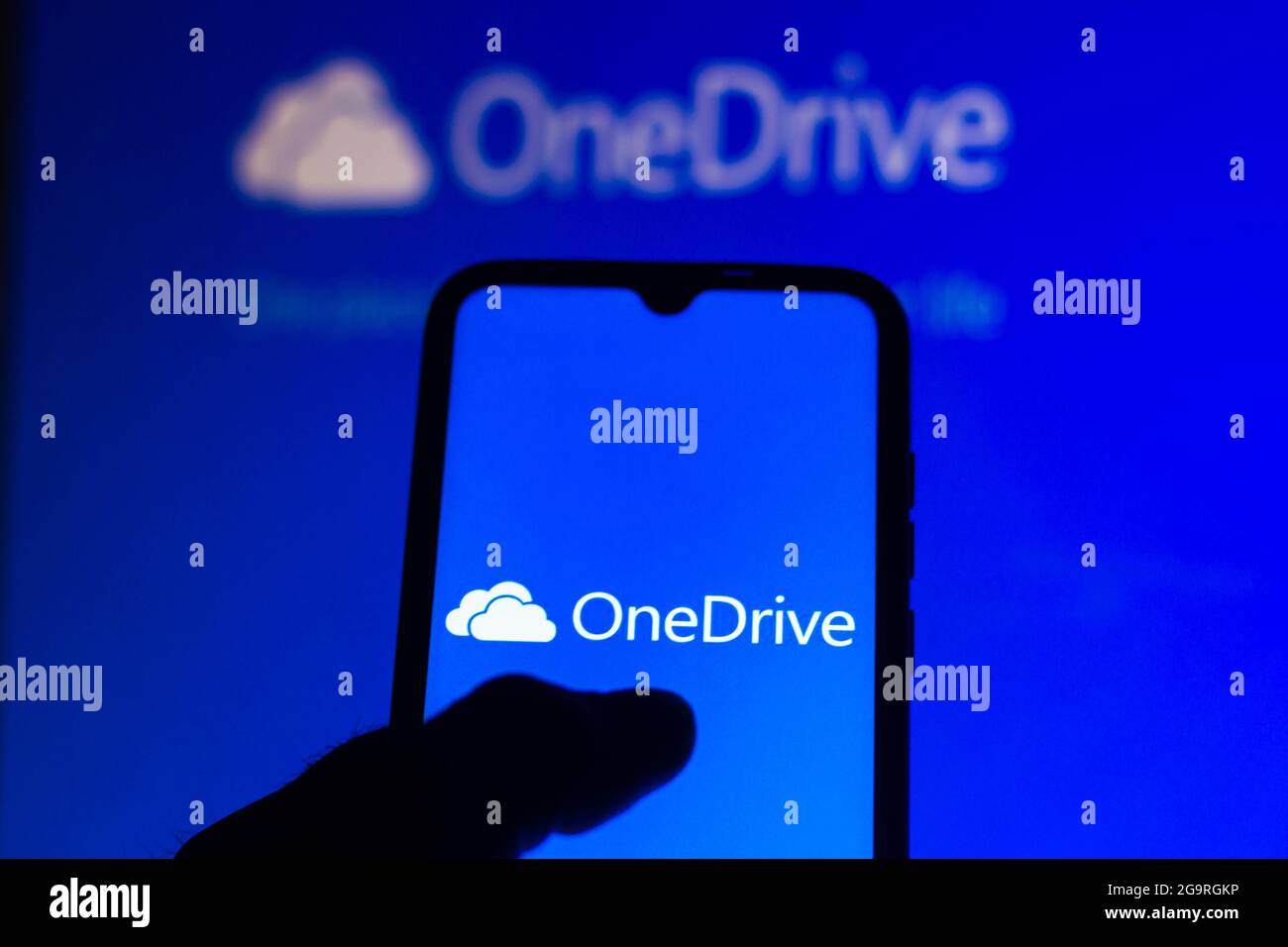 In this photo illustration the Microsoft OneDrive logo seen displayed ...