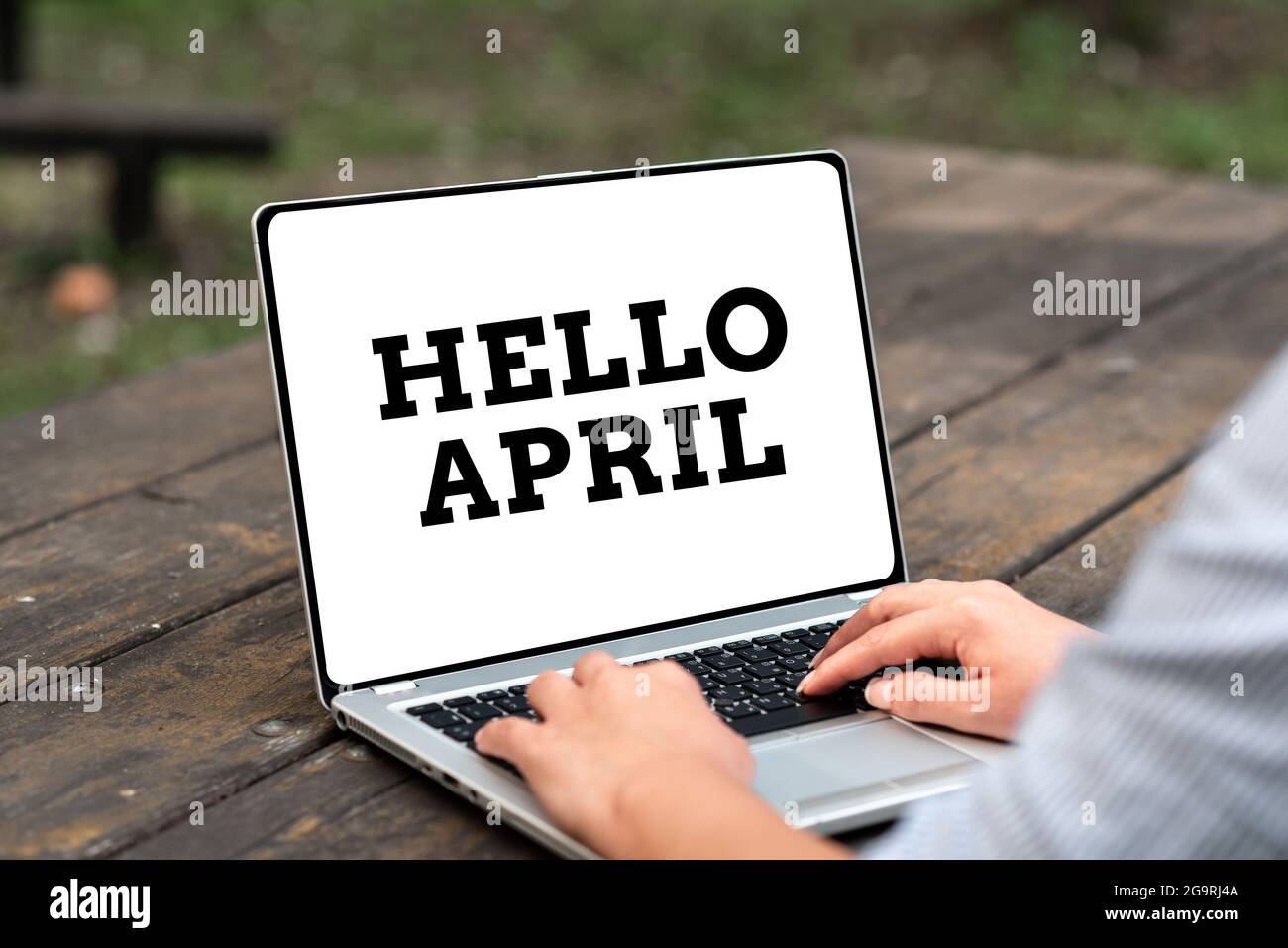 Text showing inspiration Hello April. Business concept a greeting ...
