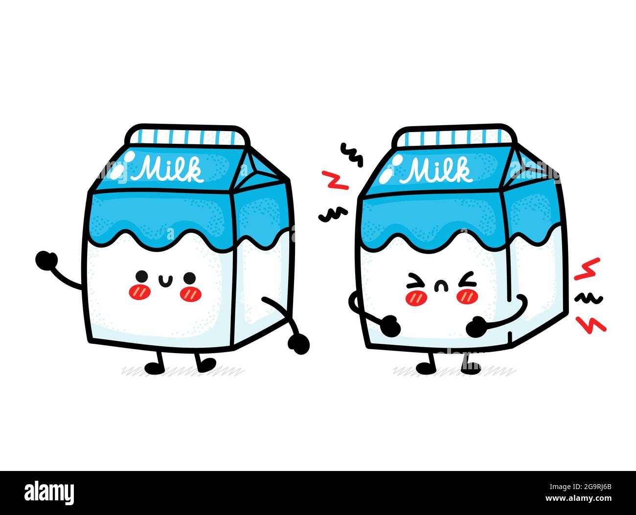 Cute funny sad and happy milk box. Vector hand drawn cartoon kawaii ...