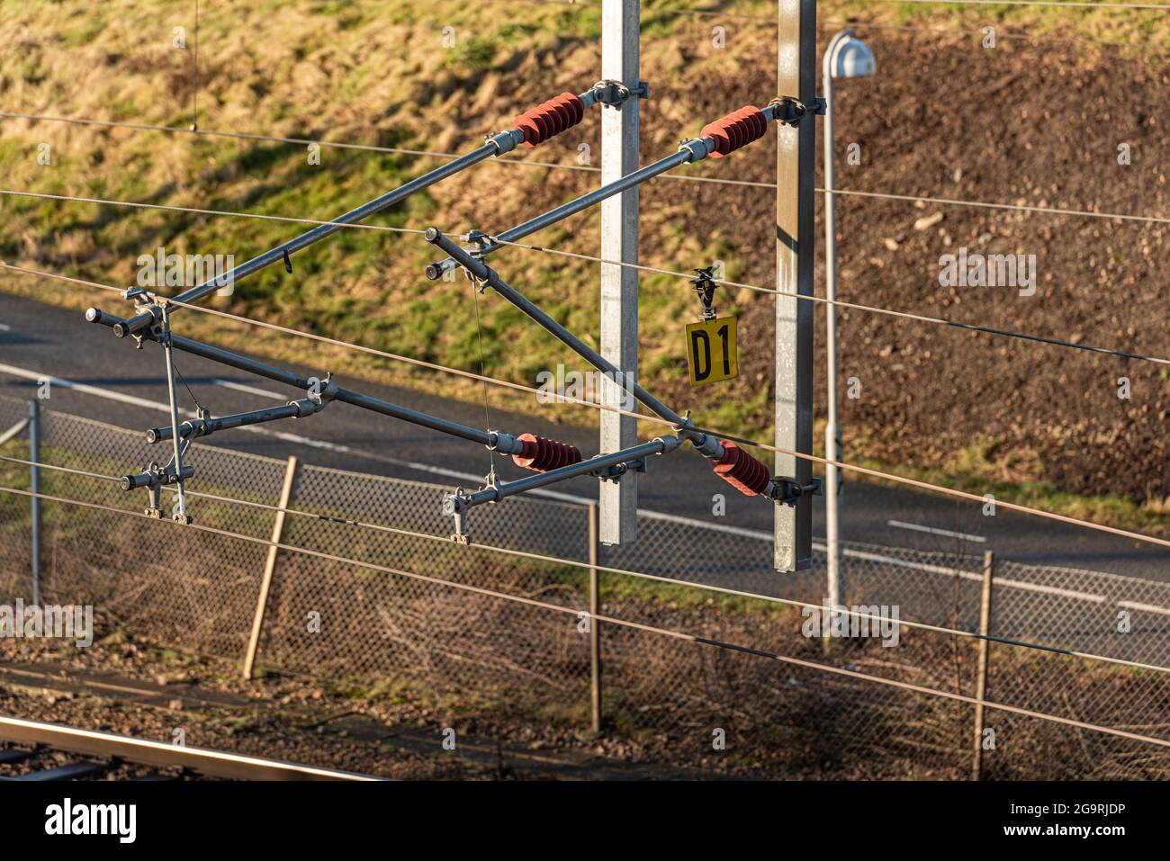 Overhead lines and railway tracks Stock Photo - Alamy