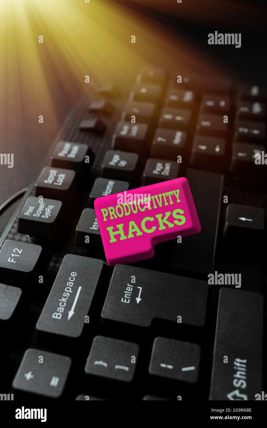 Text showing inspiration Productivity Hacks, Concept meaning tricks ...