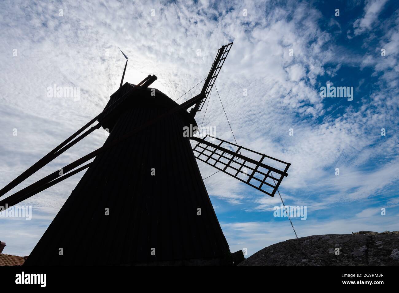 Wide angle photo of an old traditional wooden flour windmill Stock ...