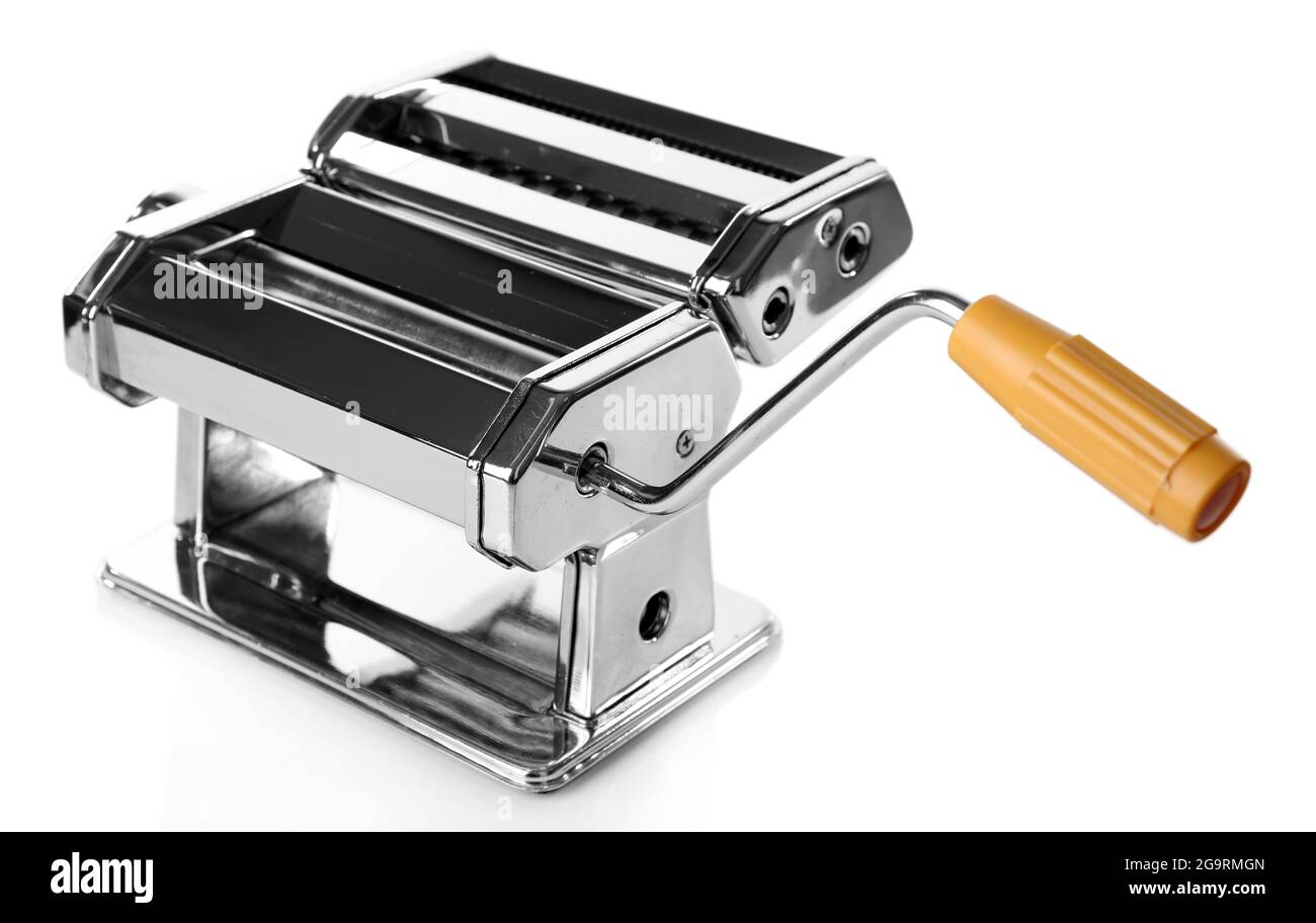 Metal pasta maker machine isolated on white Stock Photo - Alamy