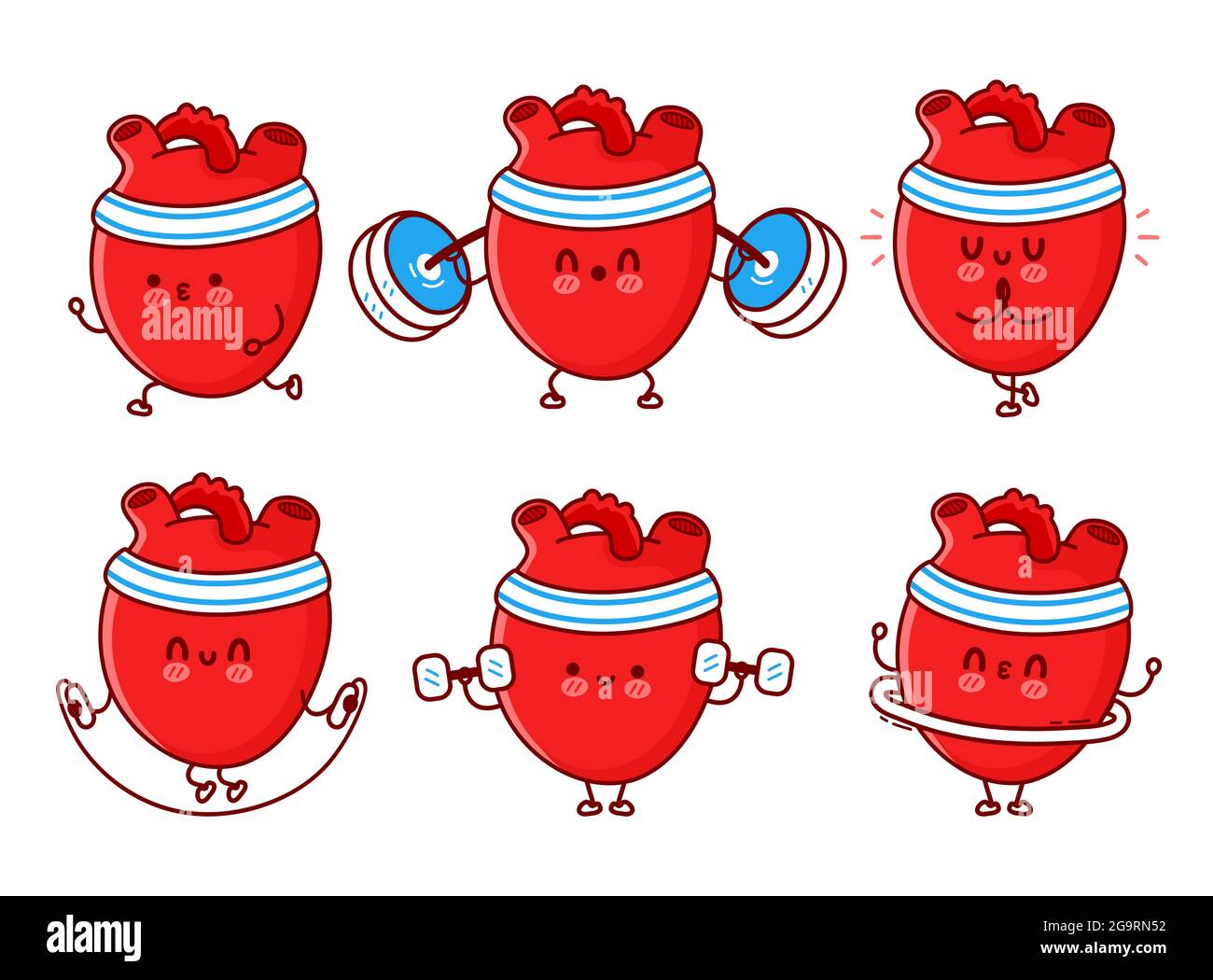 Cute funny human heart organ make gym,training. Vector flat line doodle ...