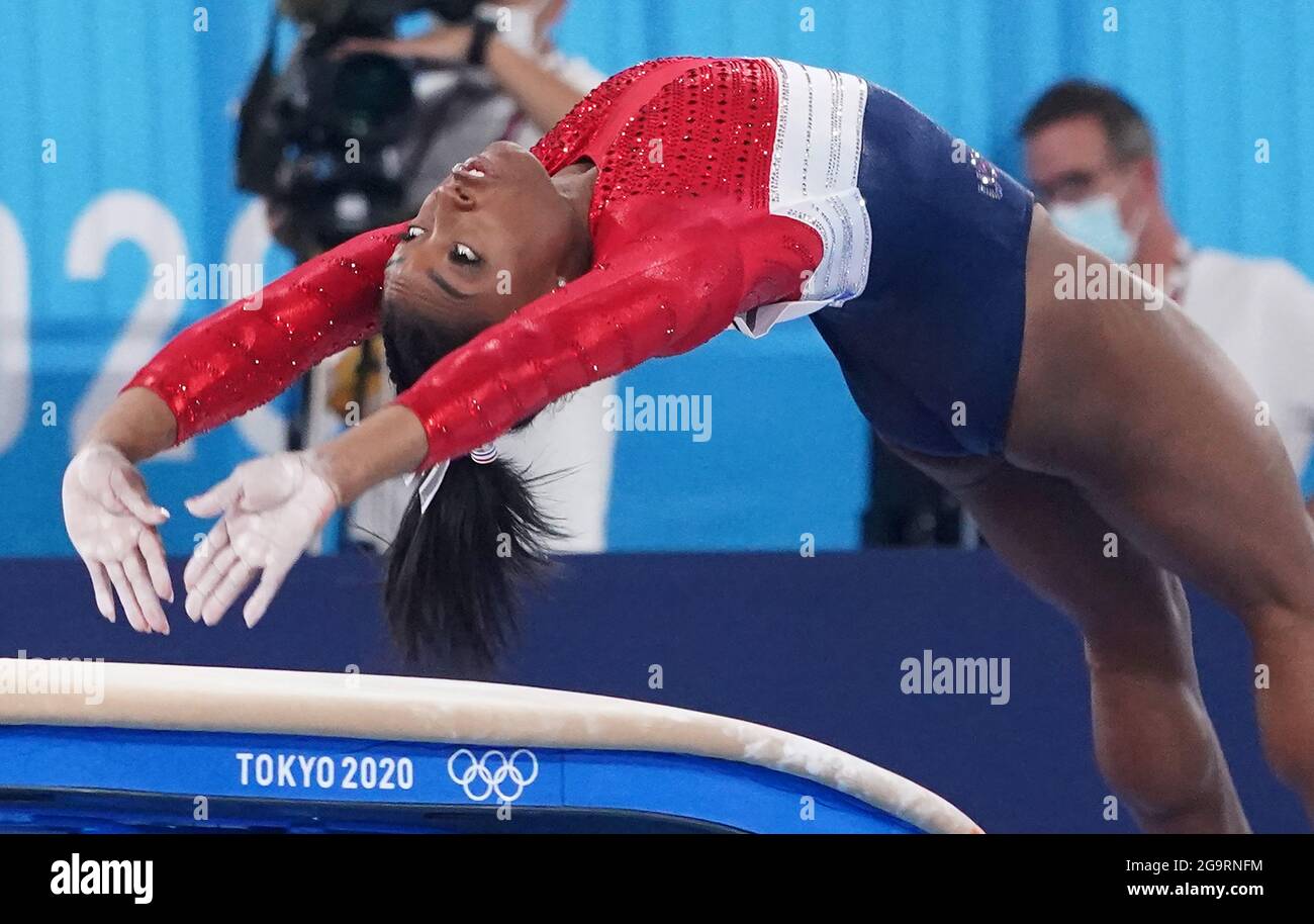 Tokyo, Japan. 27th July, 2021. Simone Biles competes on the vault at ...