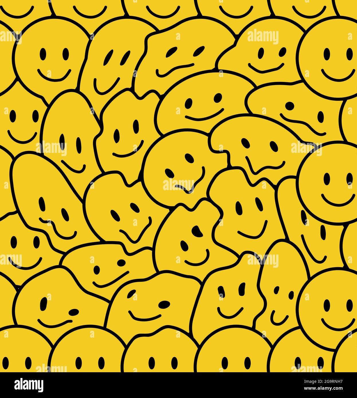 Funny smile faces seamless pattern. Vector doodle cartoon kawaii ...