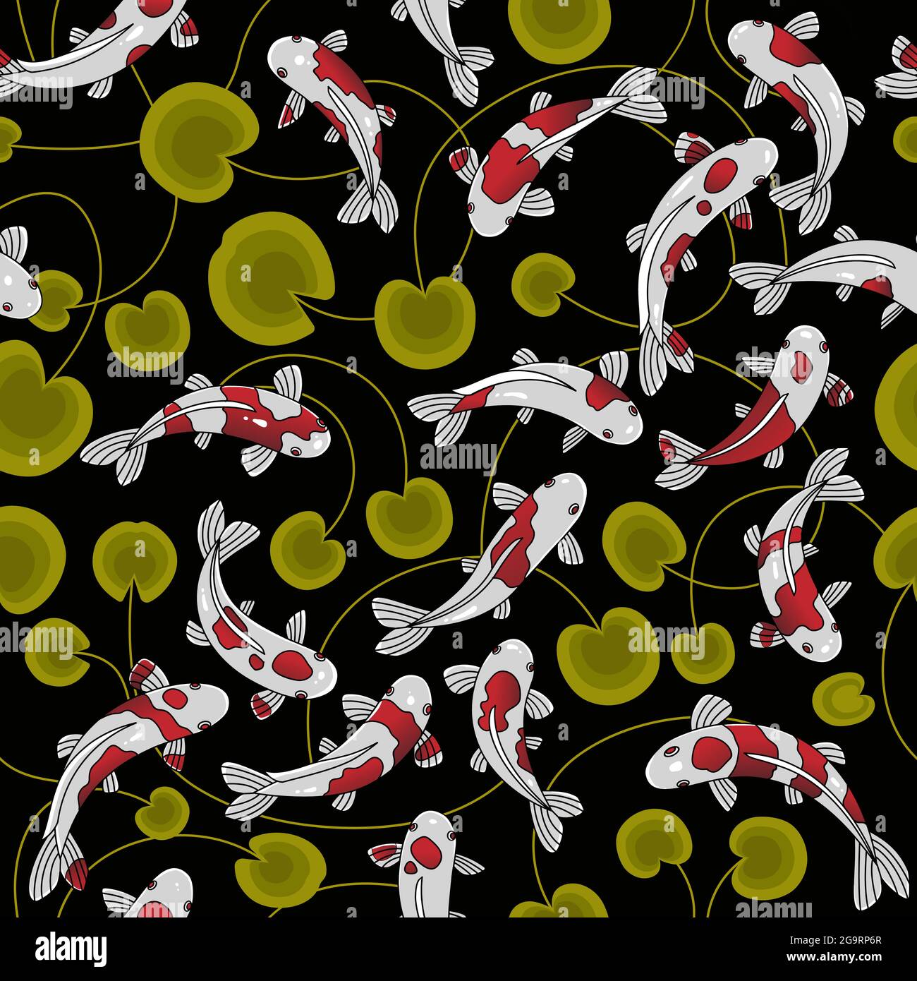 Koi carps in a Japanese pond. Vector seamless japanese fish on black ...