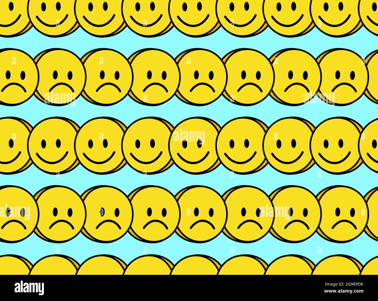 Funny smile and sad cute face seamless pattern. Vector doodle cartoon ...