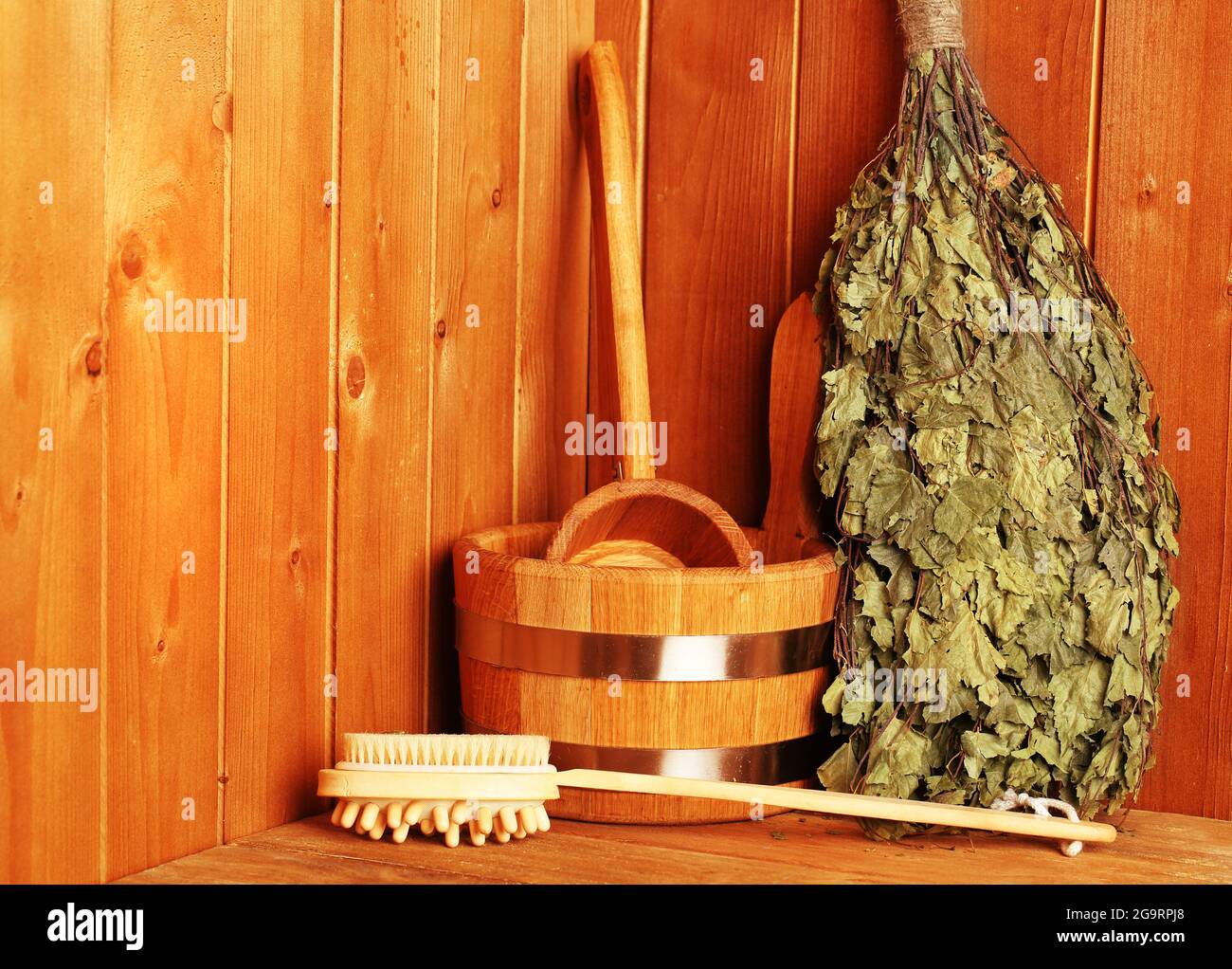Natural accessories in sauna Stock Photo - Alamy