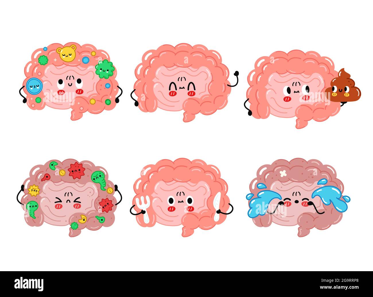 Cute funny intestine organ character set collection. Vector hand drawn ...