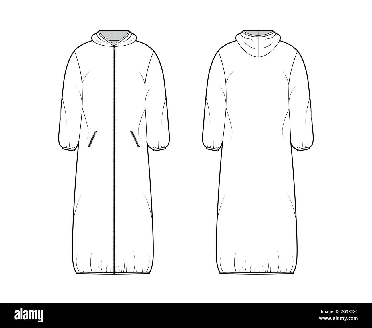 Hooded padded shell coat jacket puffer technical fashion illustration ...